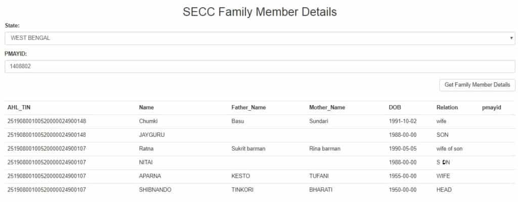 IAY / PMAYG Beneficiary & SECC Family Member Details 2021 at pmayg.nic ...