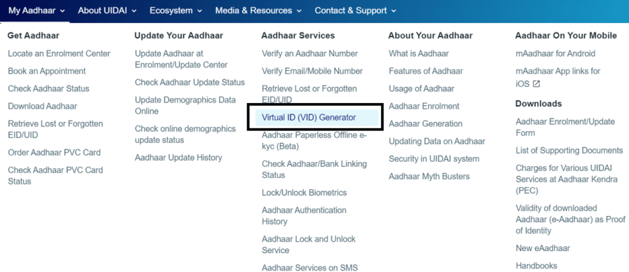 UIDAI Aadhaar Services – How To Generate Virtual ID Number at uidai.gov ...