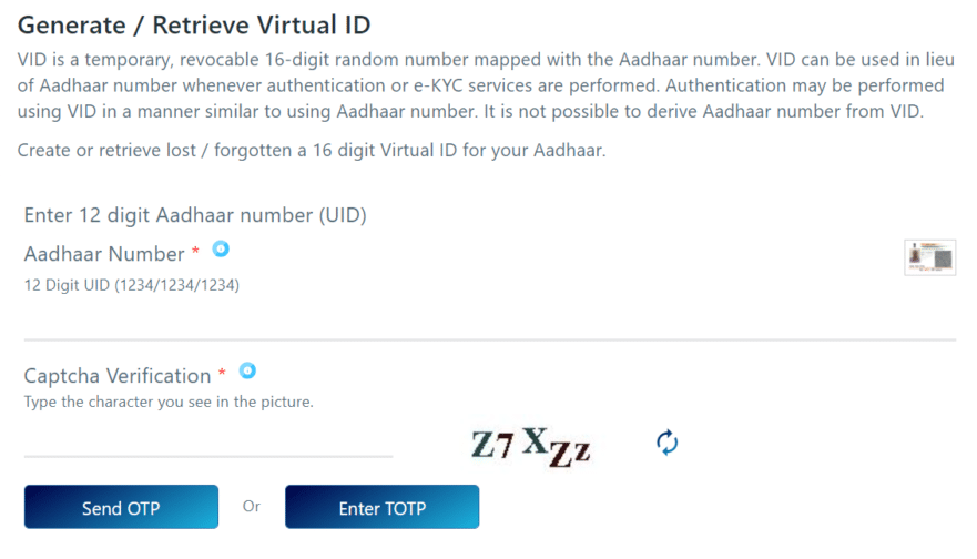 UIDAI Aadhaar Virtual ID Number (16 Digit) Generate / Retrieve at uidai ...