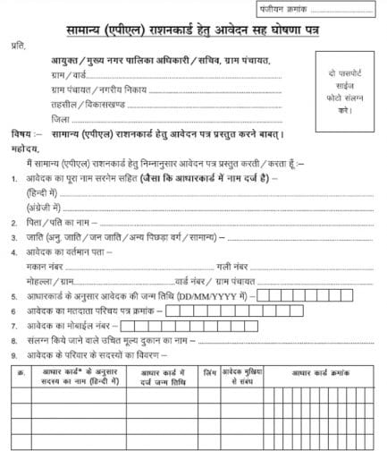CG Ration Card (New / Renewal) Application Form PDF | छत्तीसगढ़ राशन ...