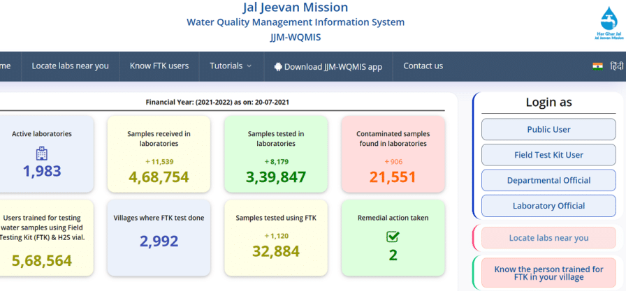 PM Jal Jeevan Mission Portal Login 2021 at jaljeevanmission.gov.in ...
