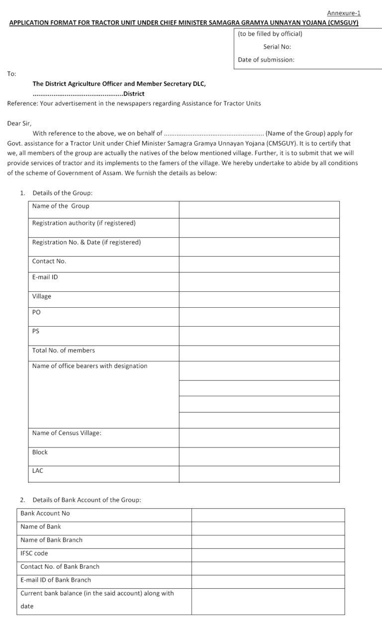 Tractor Distribution Scheme in Assam Under CMSGUY – Application Form ...
