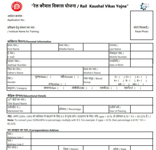 Rail Kaushal Vikas Yojana (RKVY) 2026 Apply Online Form at railkvy.indianrailways.gov.in