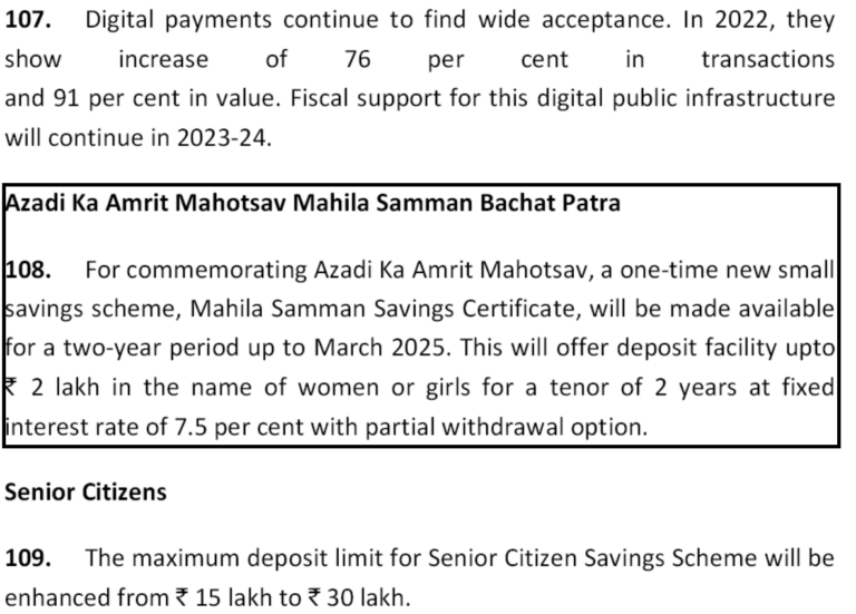 Mahila Samman Bachat Patra Yojana 2025 Announced in Union Budget 2023-24